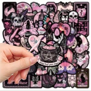 Holiday | Set Of 5 Pink Gothic Halloween Images Stickers Hearts Love ...